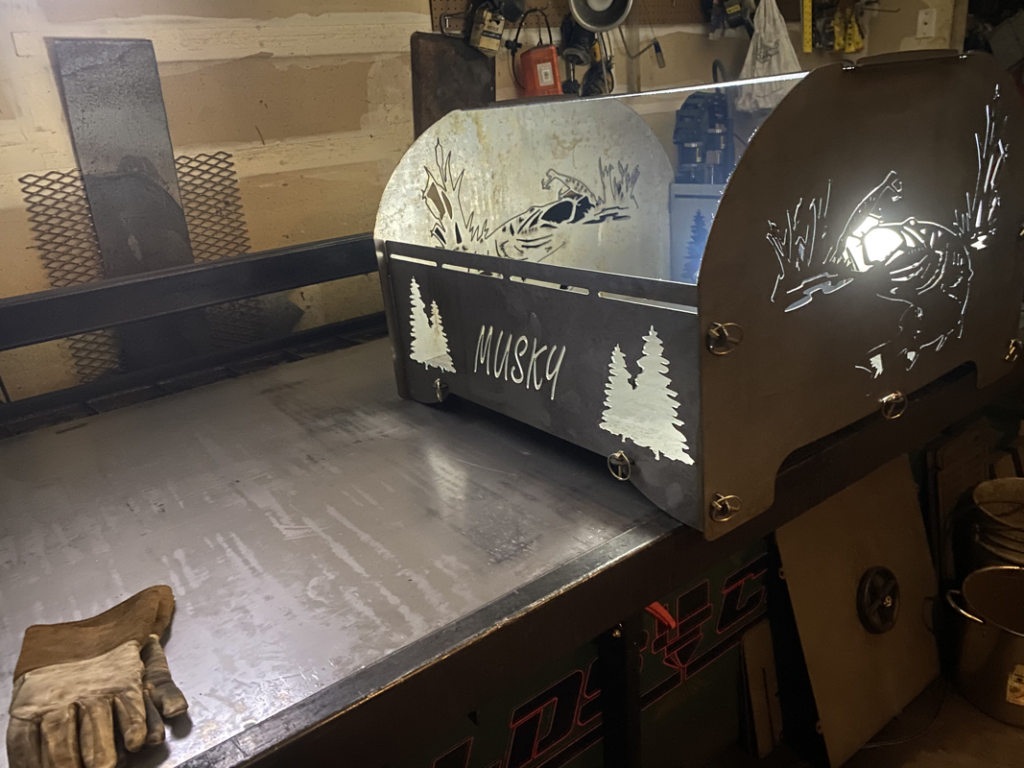 36” Fishing themed fire pit – RUSTED ROOSTER FAB